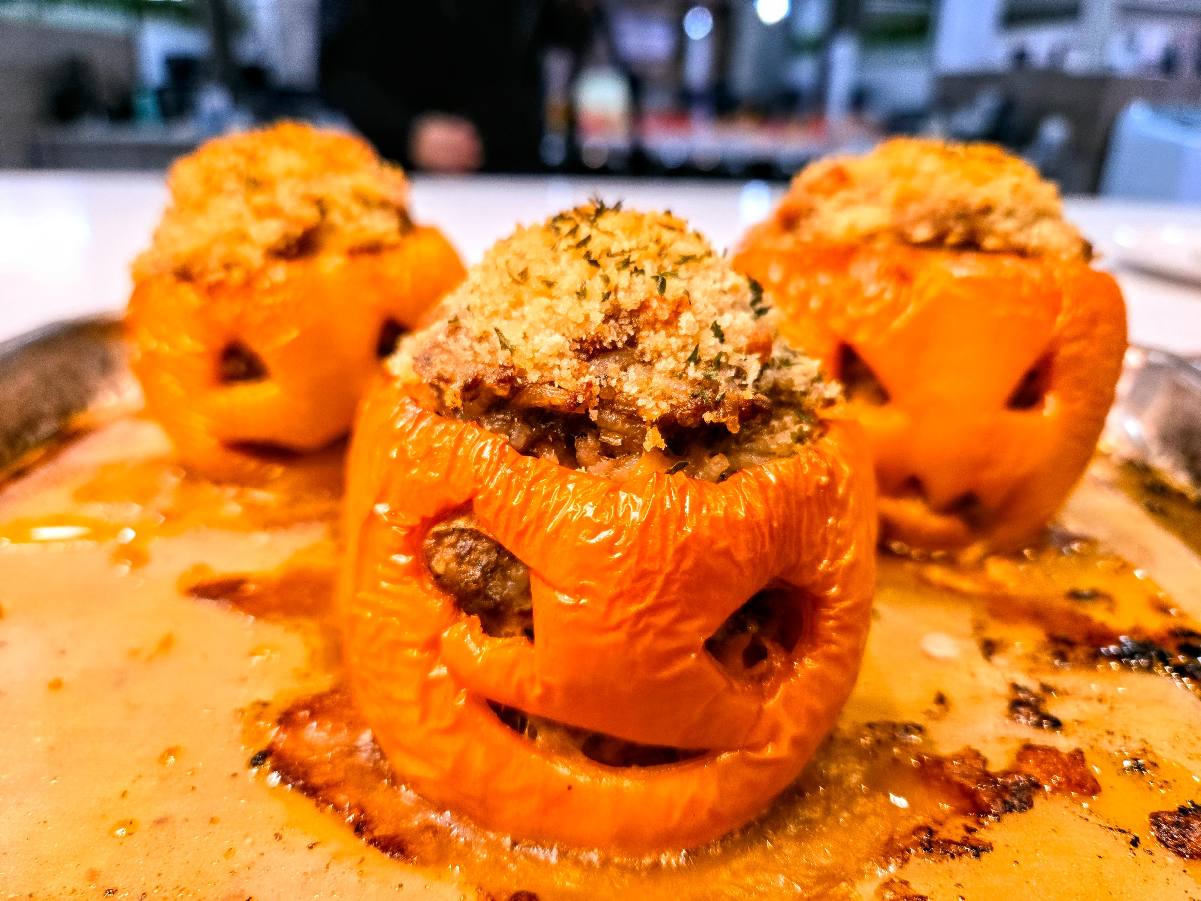 Halloween Traditions: Jack-o-Lantern Stuffed Peppers with Fisher and P
