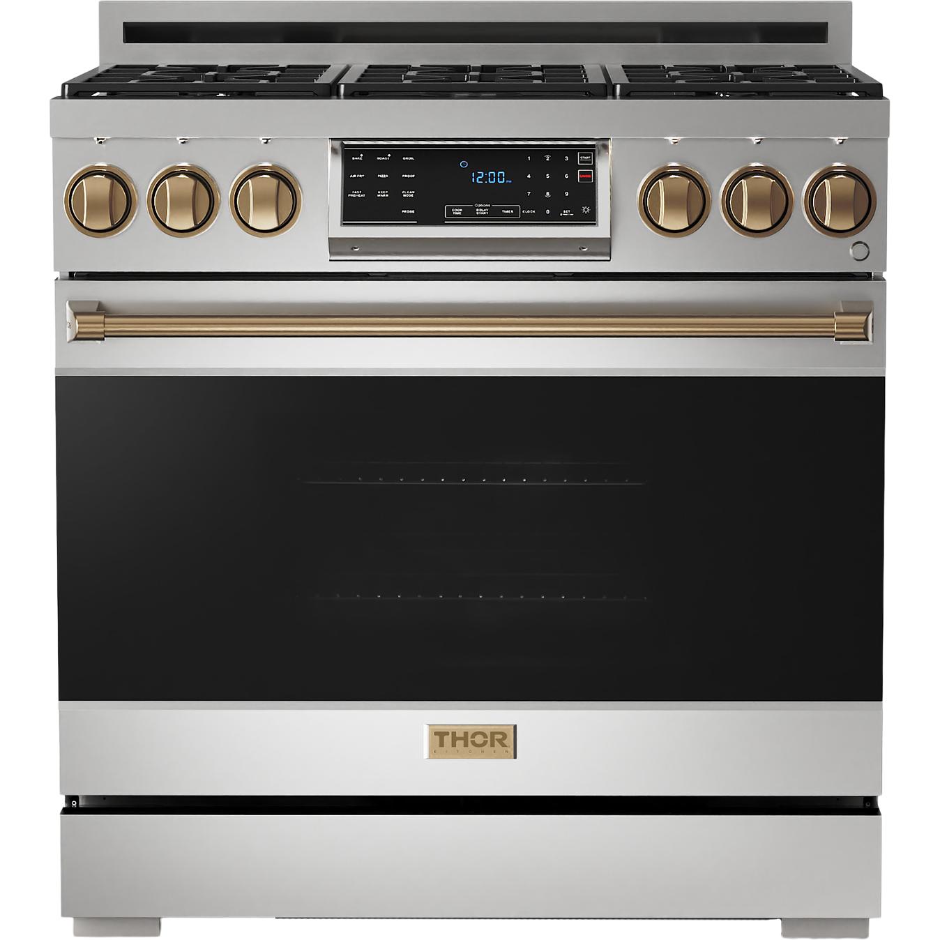 Thor Kitchen 36-inch Freestanding Gas Range with Tilt Panel RSG36-BRZ